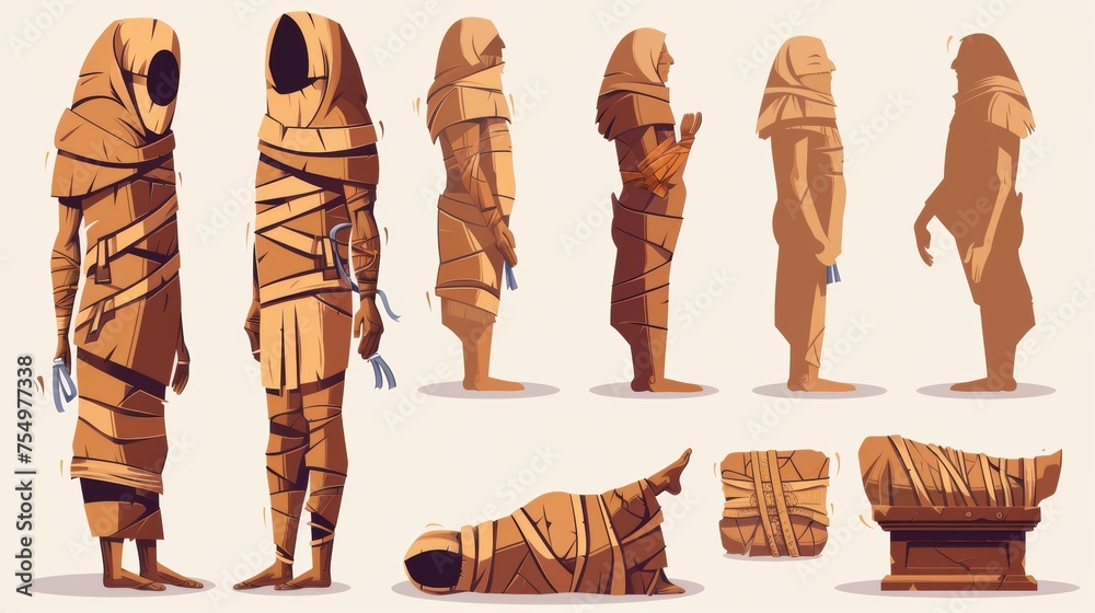 A cartoon illustration of the mummification process, embalming a dead ...