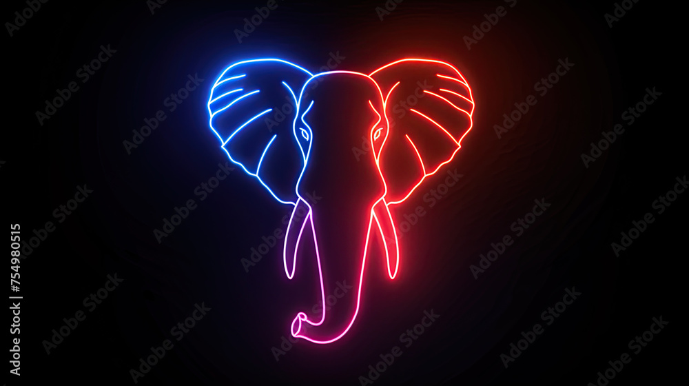 glowing neon light effect elephant logo, bright advertising design ...
