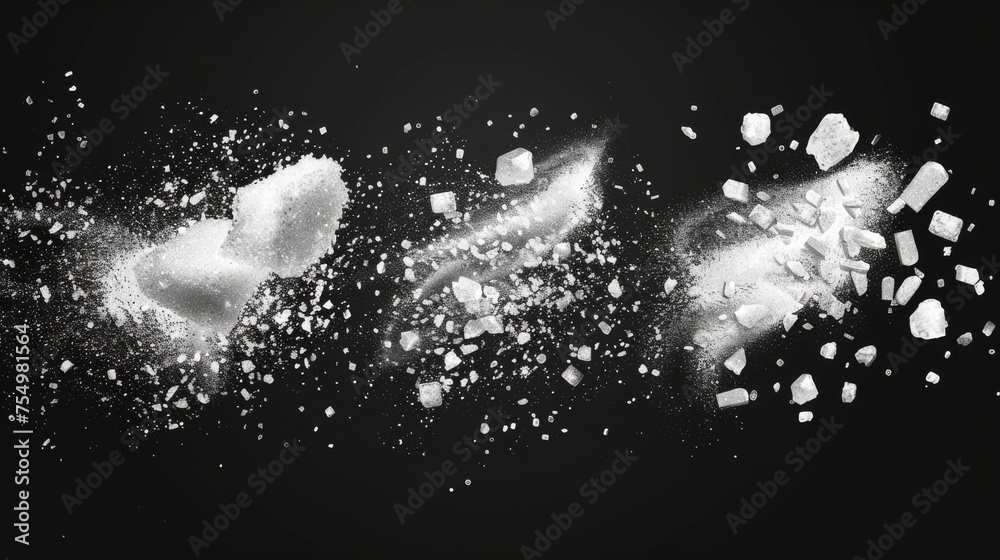 Grassy scatters of sea salt granules, crushed pieces of chalk, and ...