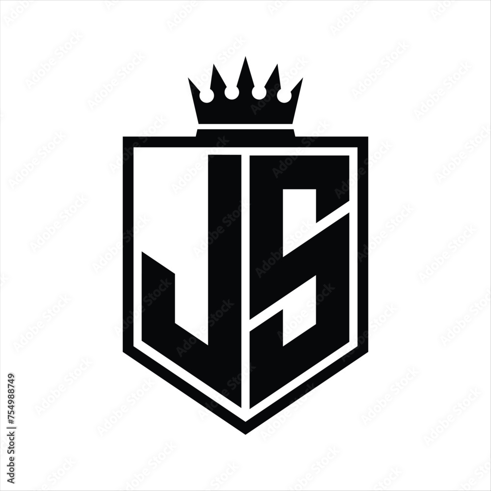 JS Logo monogram bold shield geometric shape with crown outline black ...