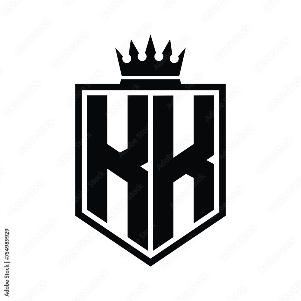 KK Logo monogram bold shield geometric shape with crown outline black ...