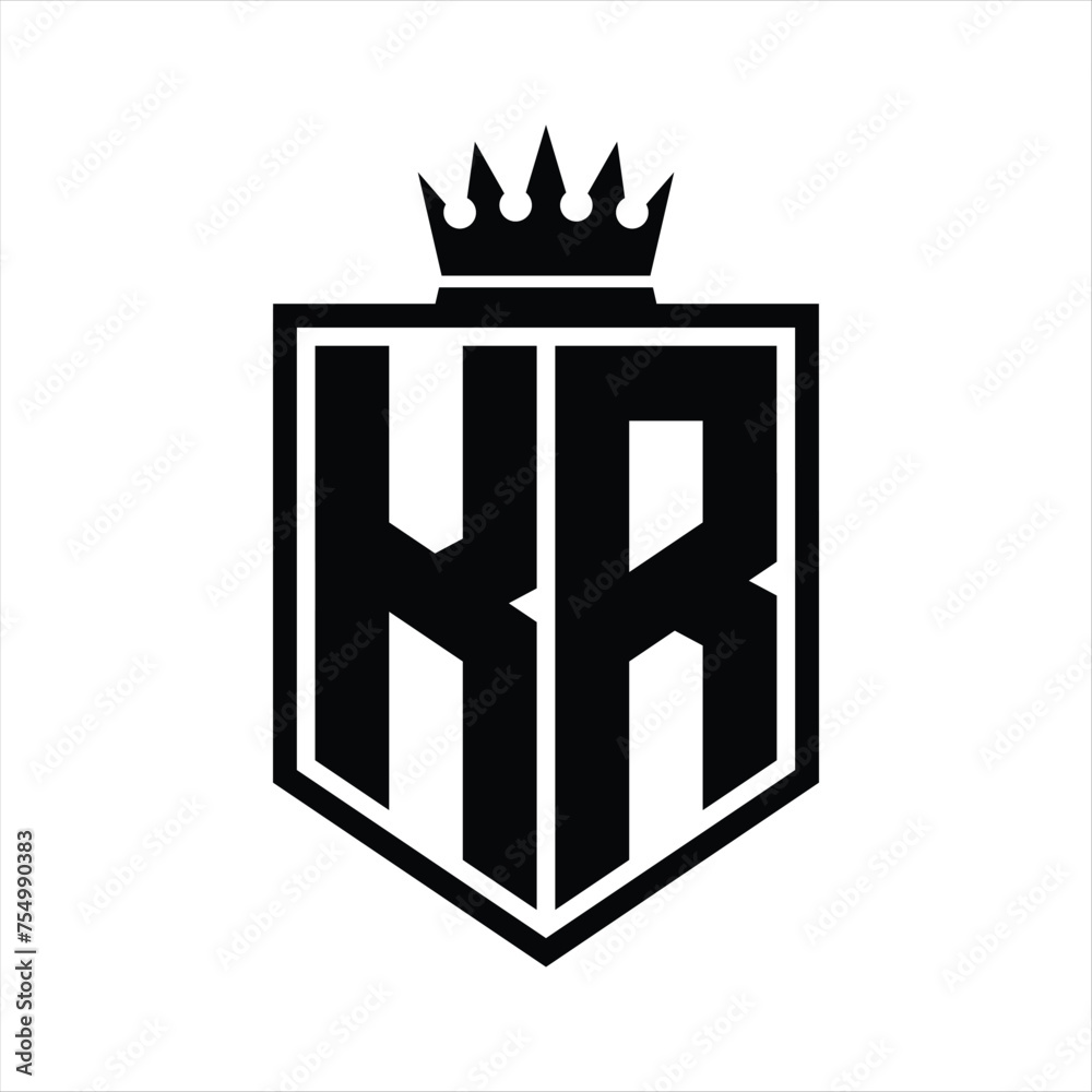 KR Logo monogram bold shield geometric shape with crown outline black ...