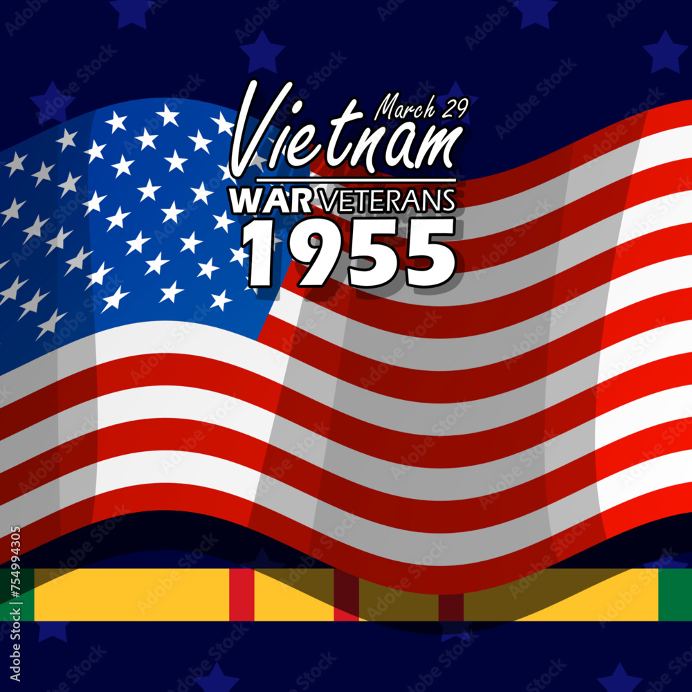 National Vietnam War Veterans Day event banner. American flag with bold ...