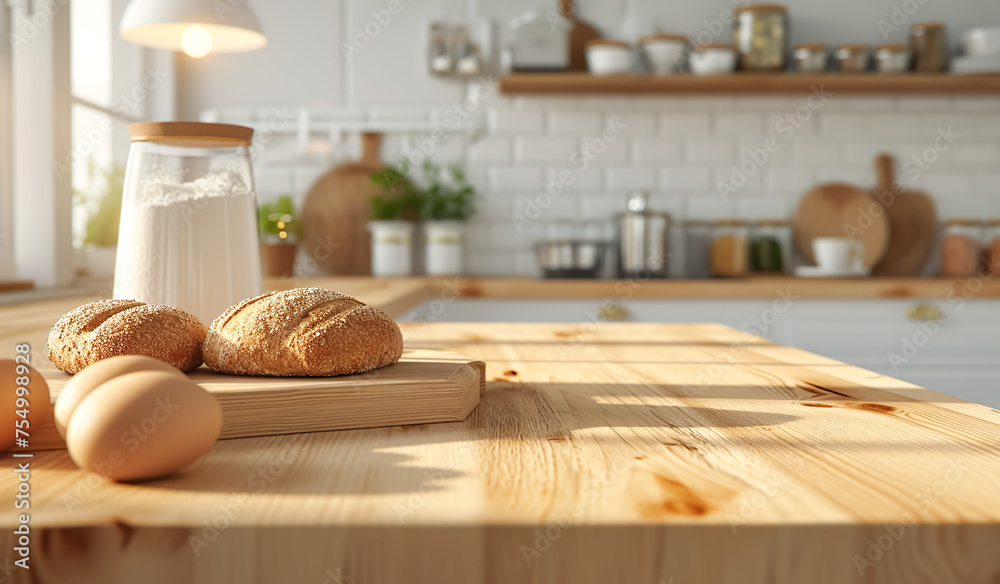 bread and ingredient for cooking on wood kitchen counter.healthy and ...