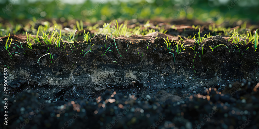 Soil Cross Section with Emerging Seedlings. Detailed cross-section of ...