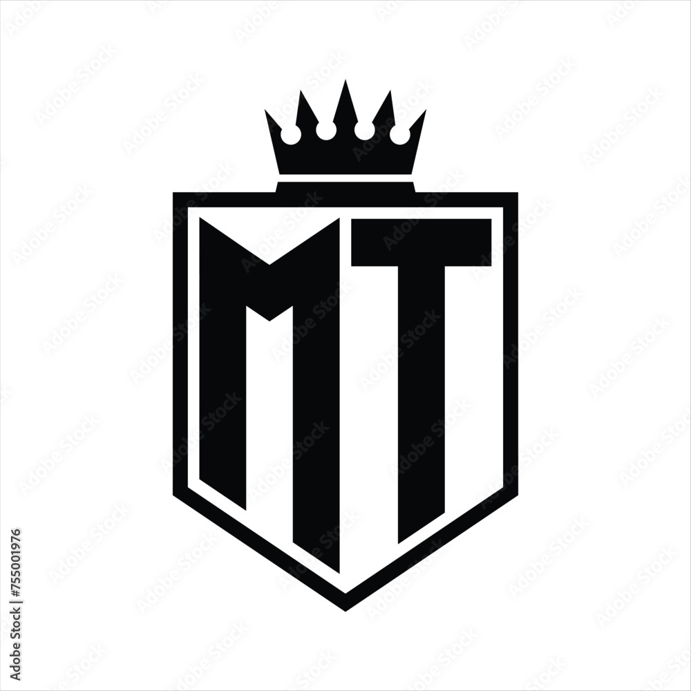 MT Logo monogram bold shield geometric shape with crown outline black ...