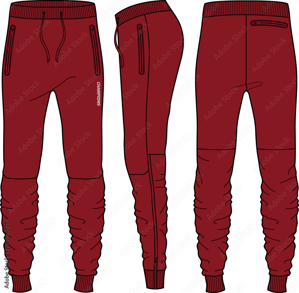 Jogger track bottom Pants design flat sketch vector illustration, Track ...