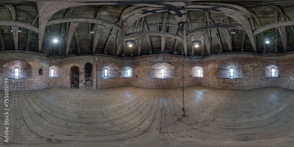 hdri 360 panorama in interior in castle tower with brick walls and ...