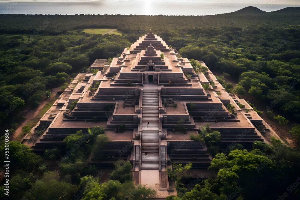 Aztec temple, drone photo of a aztec temple, massive temple in the ...