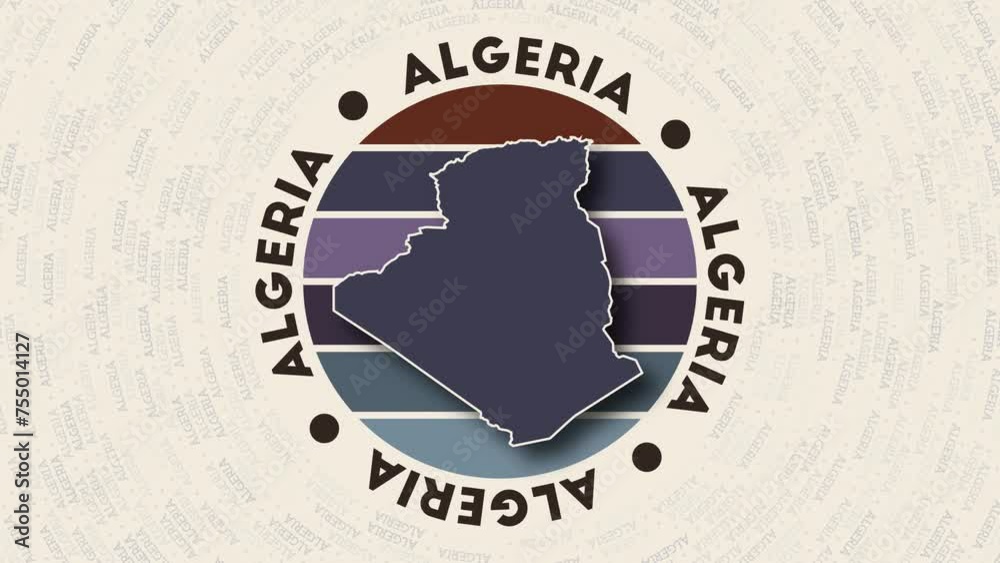 Algeria logo intro. Badge with the circular name and map of the country ...