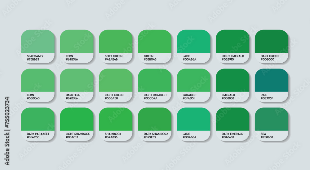 Green Color Palette with Color Names. Catalog Samples Green with RGB ...