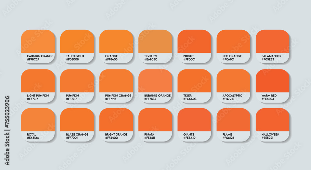 Orange Color Palette, with Color Names. Catalog Samples Orange with RGB ...
