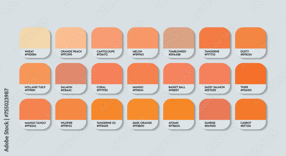 Orange Color Palette, with Color Names. Catalog Samples Orange with RGB ...
