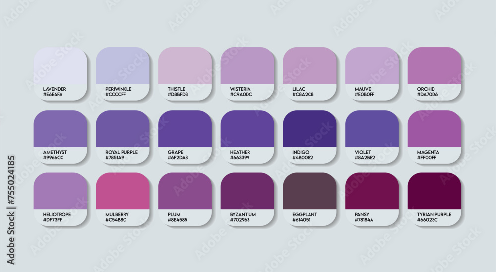 Purple Color Palette, Guide with Color Names. Catalog Samples Purple ...
