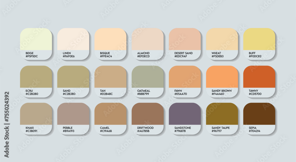 Sand Color Palette, Cream Color Guide Palette with Color Names. Paint ...