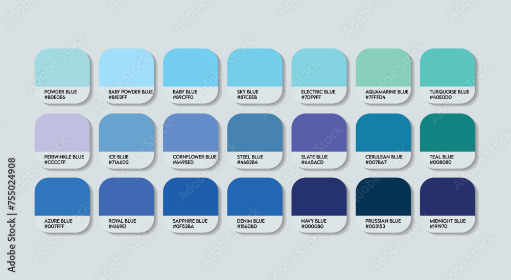 Ocean Blue Color Palette, Blue Color Code Guide Palette with Color ...