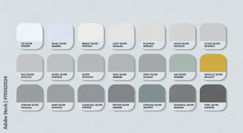 Gray Color Palette with Colors Names. Catalog Samples of Ash color with ...