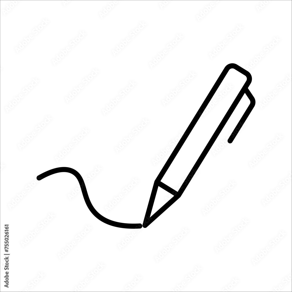 Pen, write icon. line and glyph versions, signature pen lines, and ...
