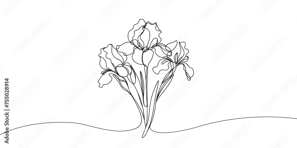 Iris flower in continuous line art drawing style. Iris flower black ...