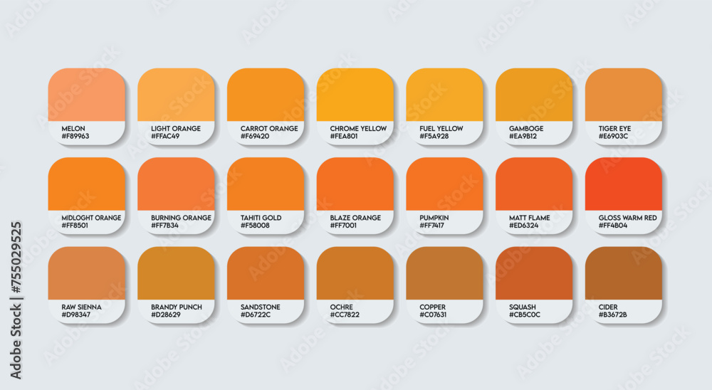 Orange Color Palette, with Color Names. Catalog Samples Orange with RGB ...