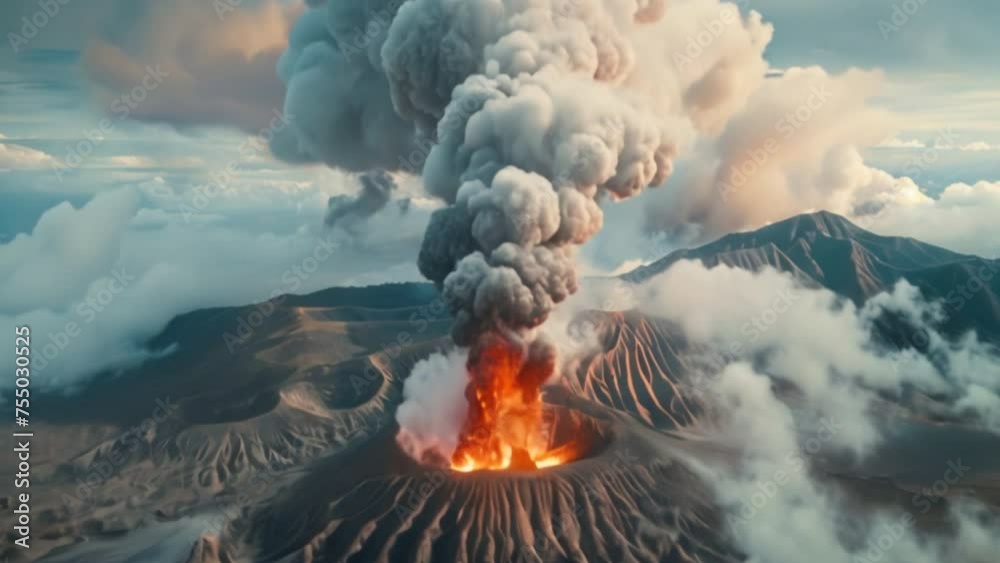 Vidéo Stock Aerial view of a large volcano erupting A large volcano ...