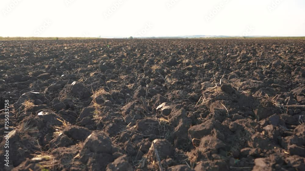 combines plowed field. modern farming and irrigation business concept ...