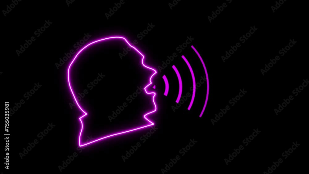 Glowing purple neon Human Talk logo sound wave voice technology outline ...