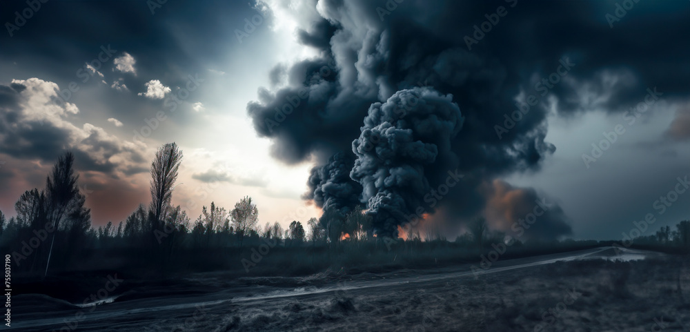 Inferno Unleashed: Intense and Ominous Capture of a Billowing Black ...