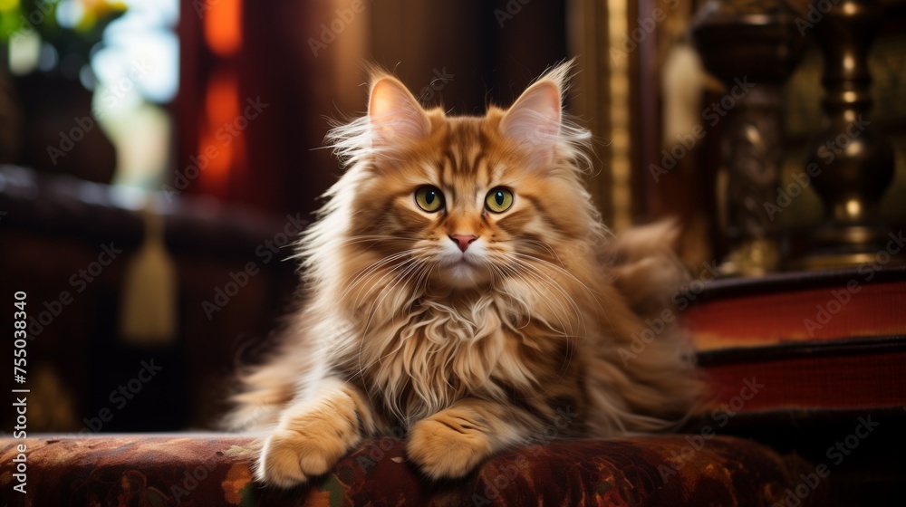 Craft a regal image of a kitten cat exuding royalty, with a majestic ...