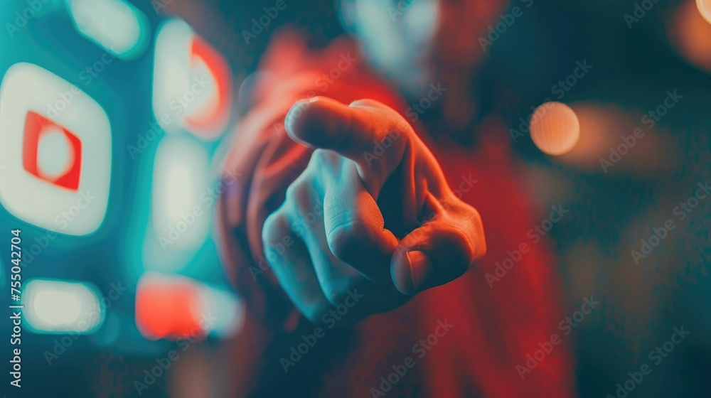 Hand pressing play logo for play video, song, movies, game and ...