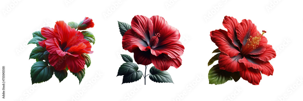 Set of red joba flower, illustration, isolated over on transparent ...
