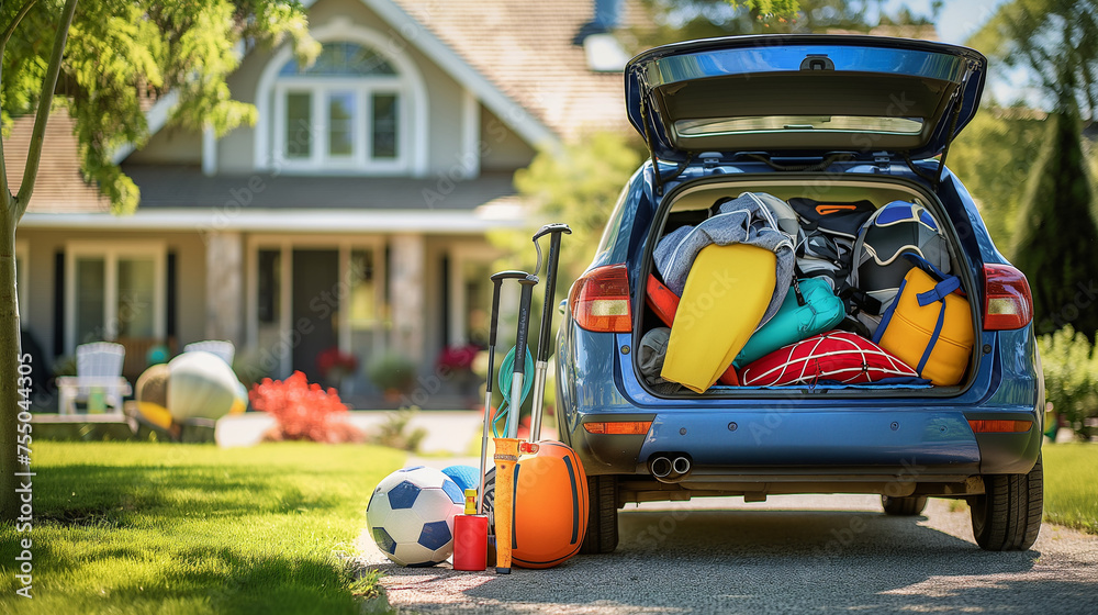 Family Car Packed with Vacation Gear Ready for Road Trip Adventure ...