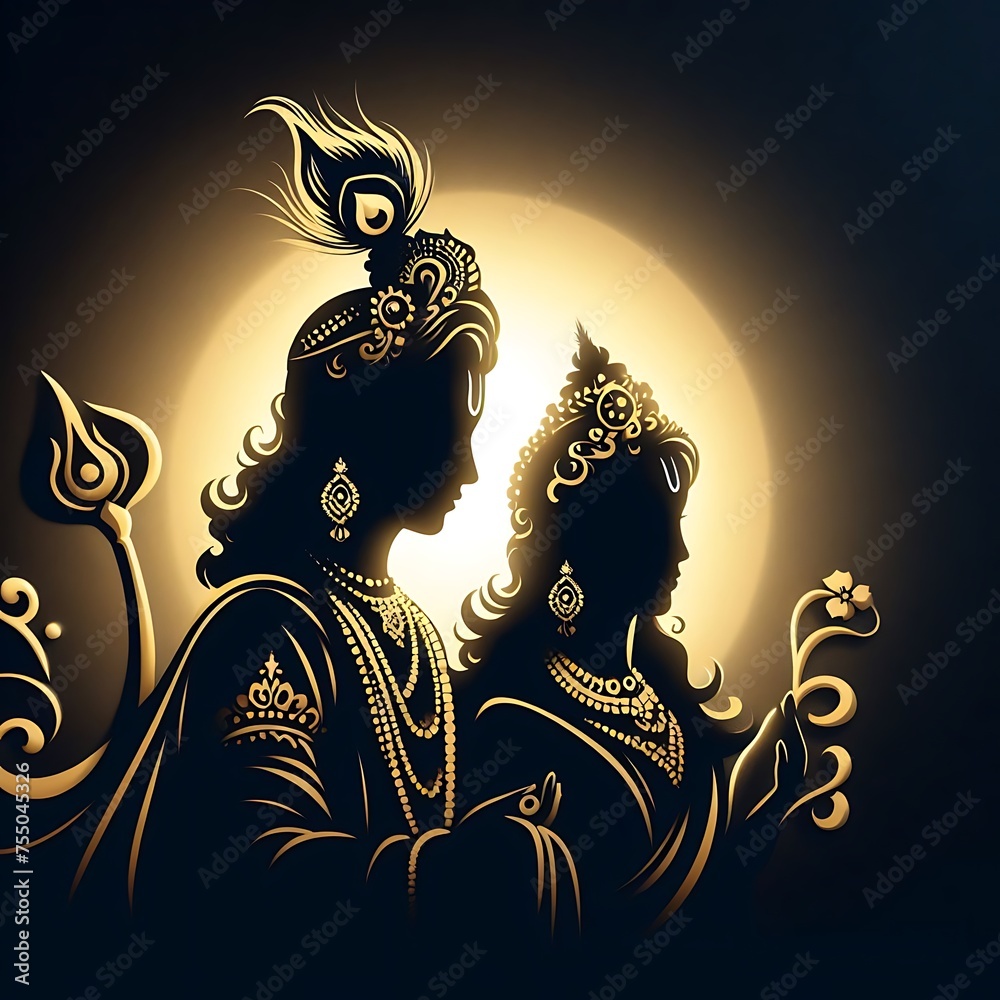 Silhouette of Lord Krishna and Radha Rani in the Moon light Stock Photo ...