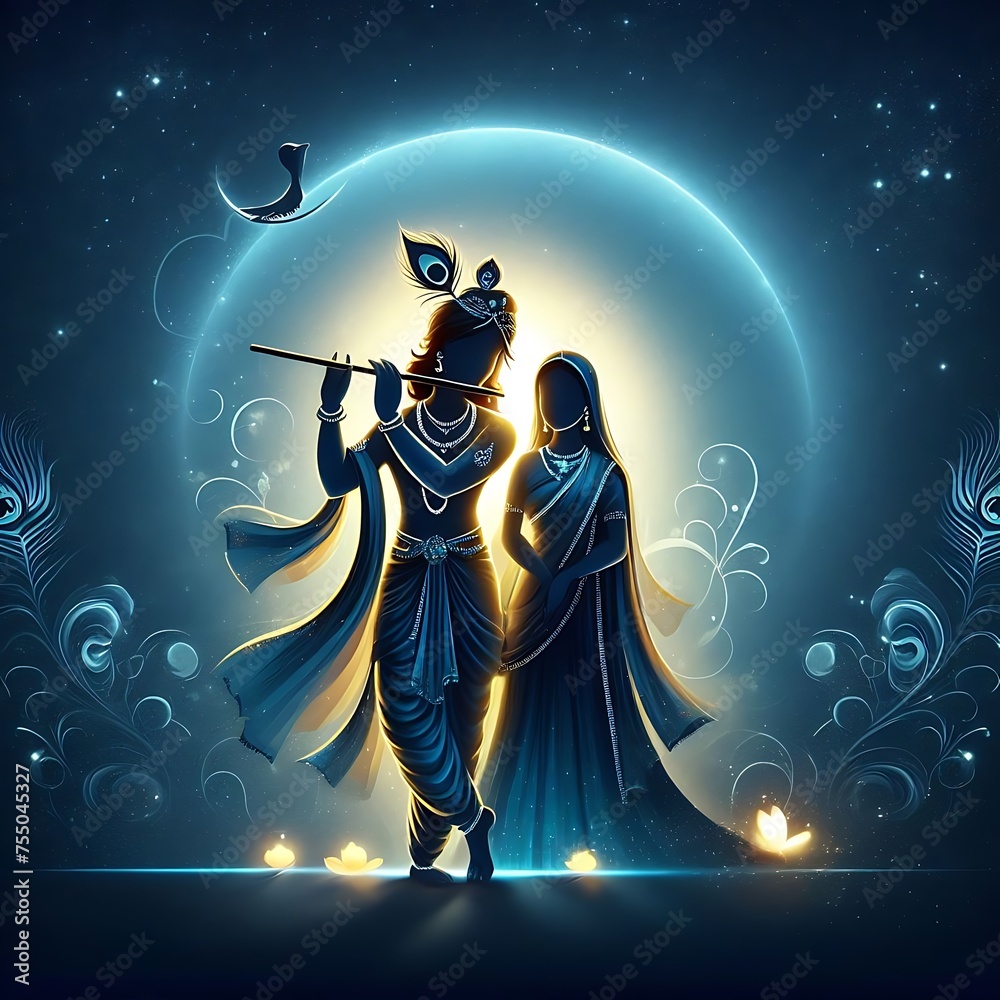 Silhouette of Lord Krishna and Radha Rani in the Moon light Stock Photo ...