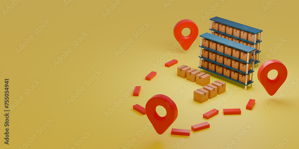 Delivery service concept. Warehouse, Box for delivery of around the ...