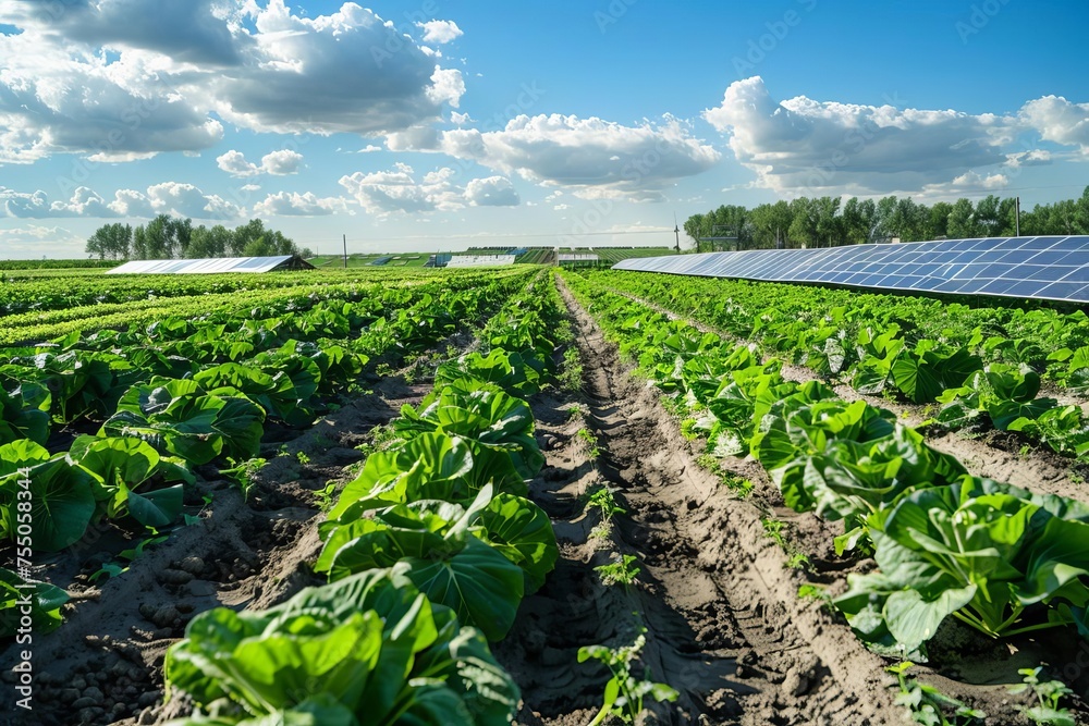 Innovative agrivoltaics scene showing sustainable farming and solar ...