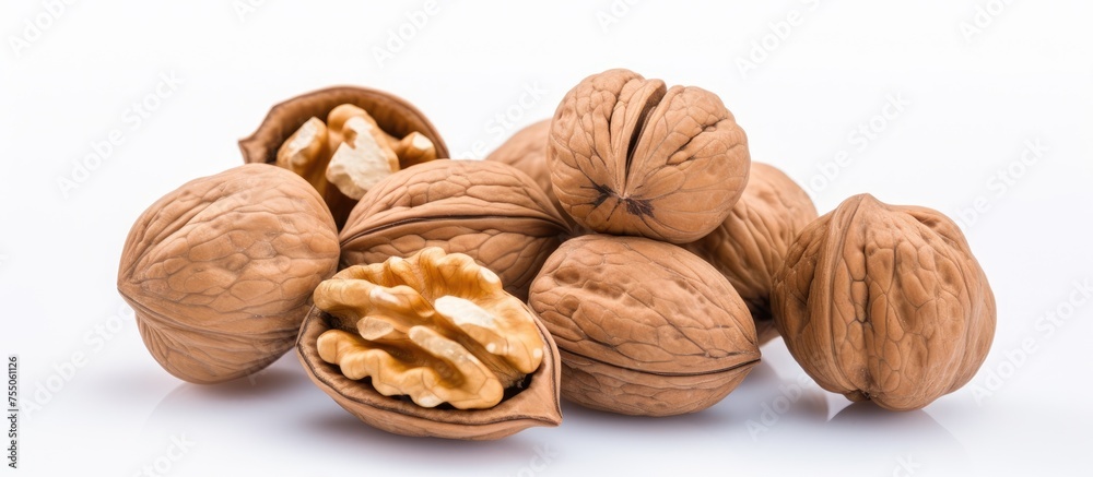 A pile of walnuts, a staple food and versatile ingredient, sits on a ...