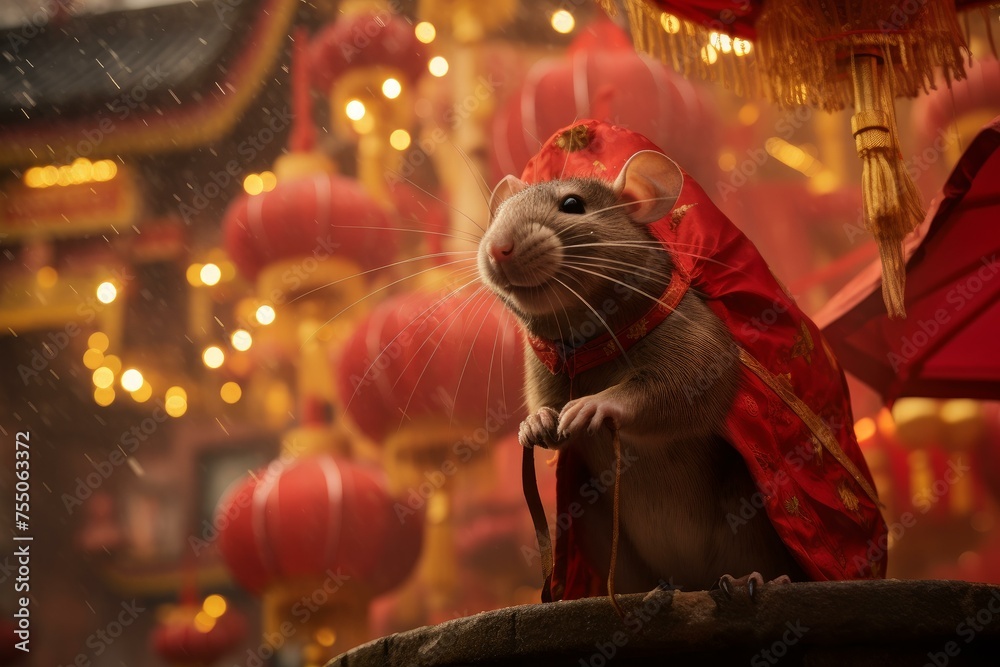 Cultural Traditional Chinese new year rat. Oriental mouse figurine in ...