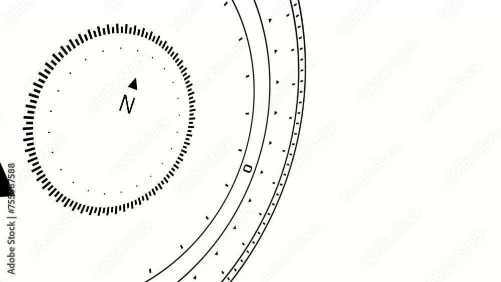 Compass or navigator. Circular scale of the instrument panel. Black and ...