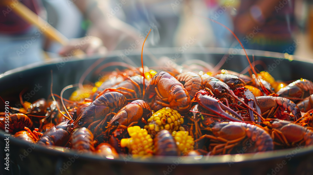 Cajun Crawfish Boil at a Louisiana Crawfish Festival Wide Angle Stock ...