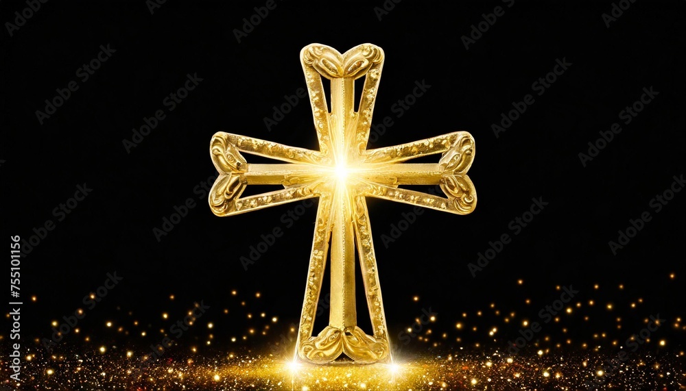shining gold cross isolated on transparent background riligious symbol ...
