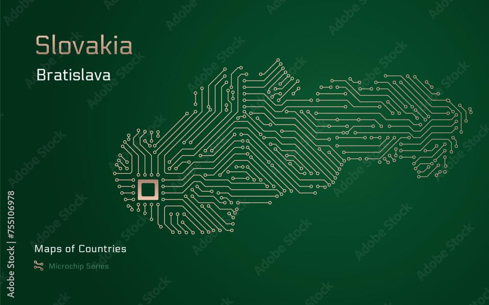 Slovakia, Map with a capital of Bratislava Shown in a Microchip Pattern ...