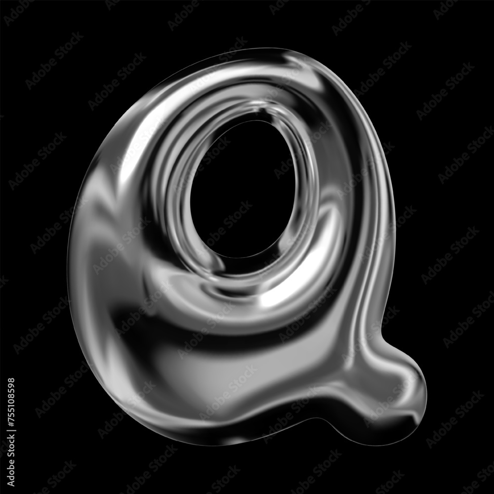 3D chrome letter Q of English alphabet, Y2K retro typeface with ...