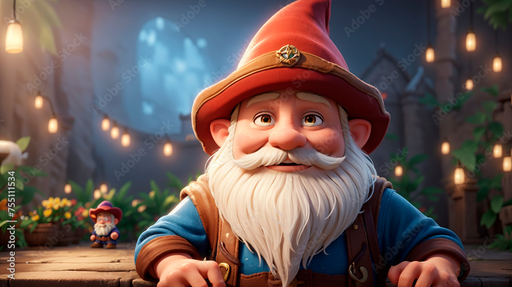 The illustration shows a cartoon gnome with a big hat covering his eyes ...