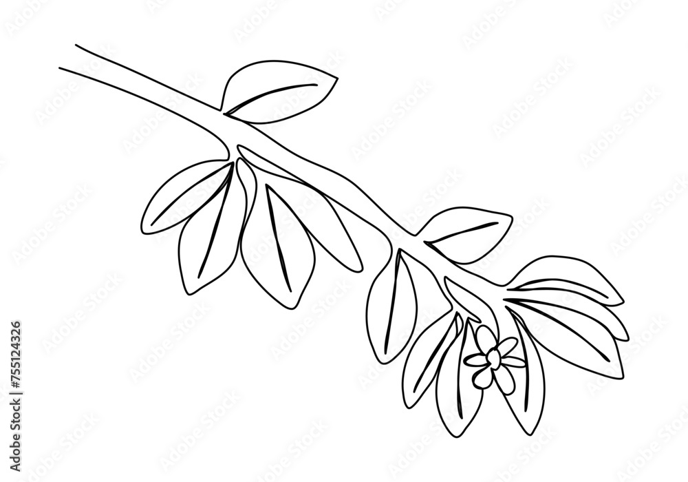 Tree branch, one line drawing vector illustration. Stock Vector | Adobe ...