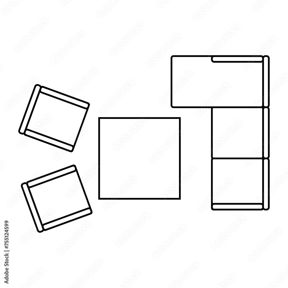 Lounge set icon. Outline technical drawing. Vector illustration of sofa ...