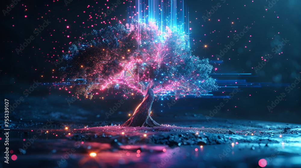 Sparkling Colorful Fluorescent Data Tree Bokeh Digital Art Concept ...