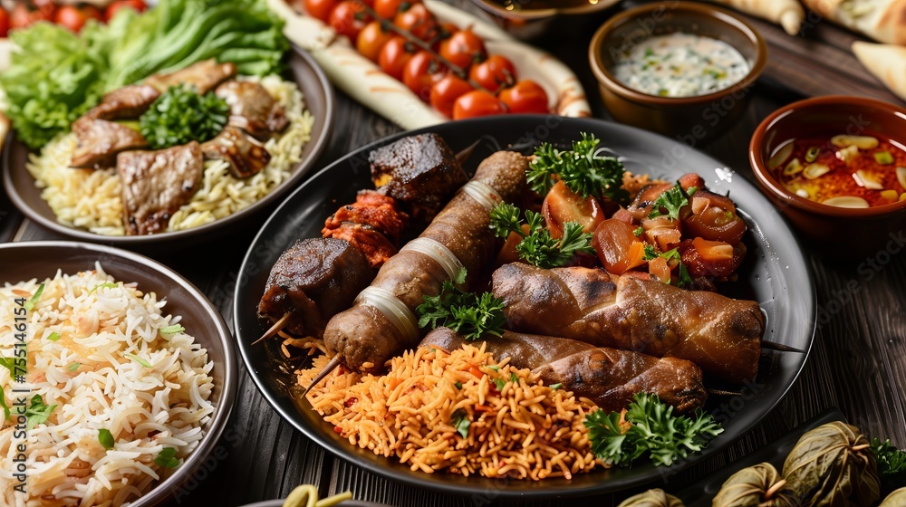 Arabic Cuisine traditional lunch. It's also Ramadan "Iftar". The meal ...