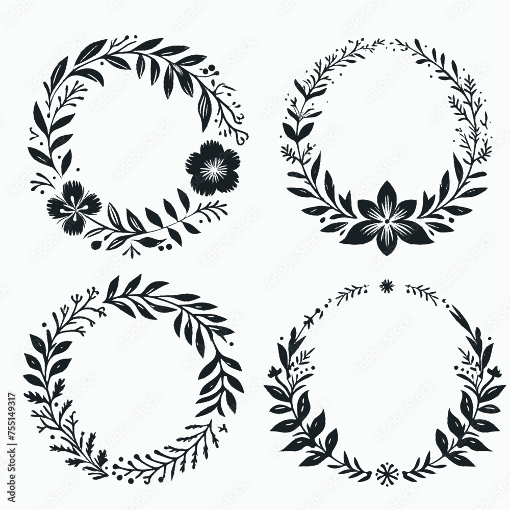 set of circular flower frame. circle flower frame on white background ...