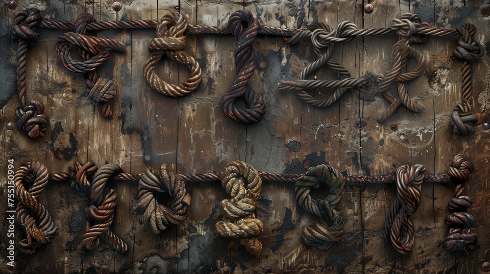 A detailed, realistic image of a maritime knot display, showcasing ...